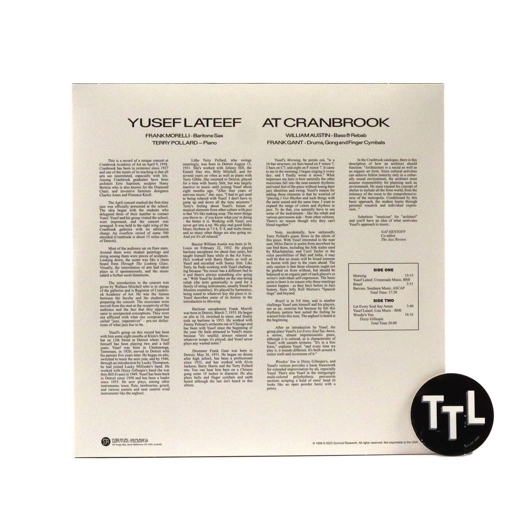 Yusef Lateef: Lateef At Cranbrook Vinyl LP — TurntableLab.com