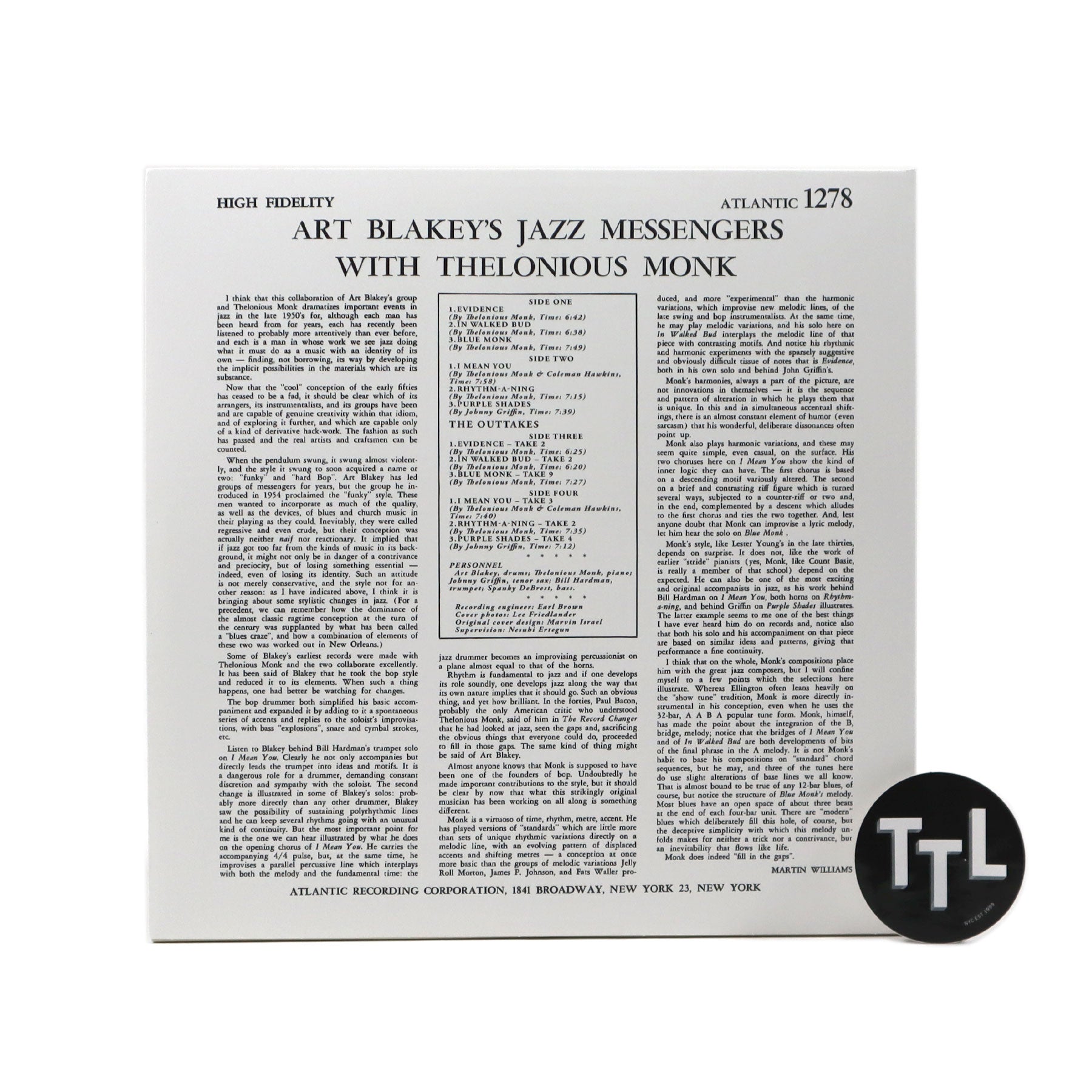 Art Blakey & The Jazz Messengers: With Thelonious Monk Vinyl 2LP — TurntableLab.com