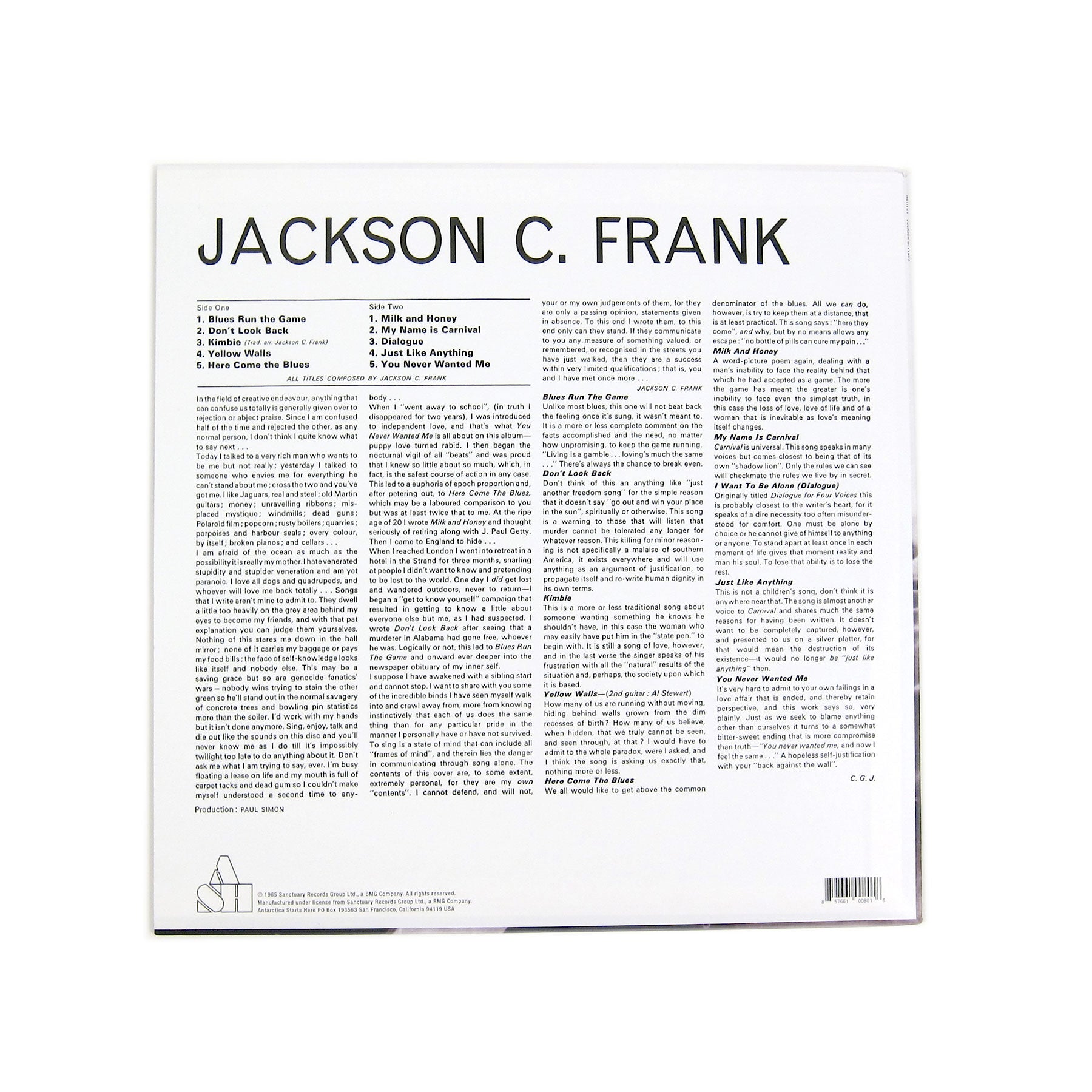 Jackson C. Frank: Jackson C. Frank Vinyl LP — TurntableLab.com