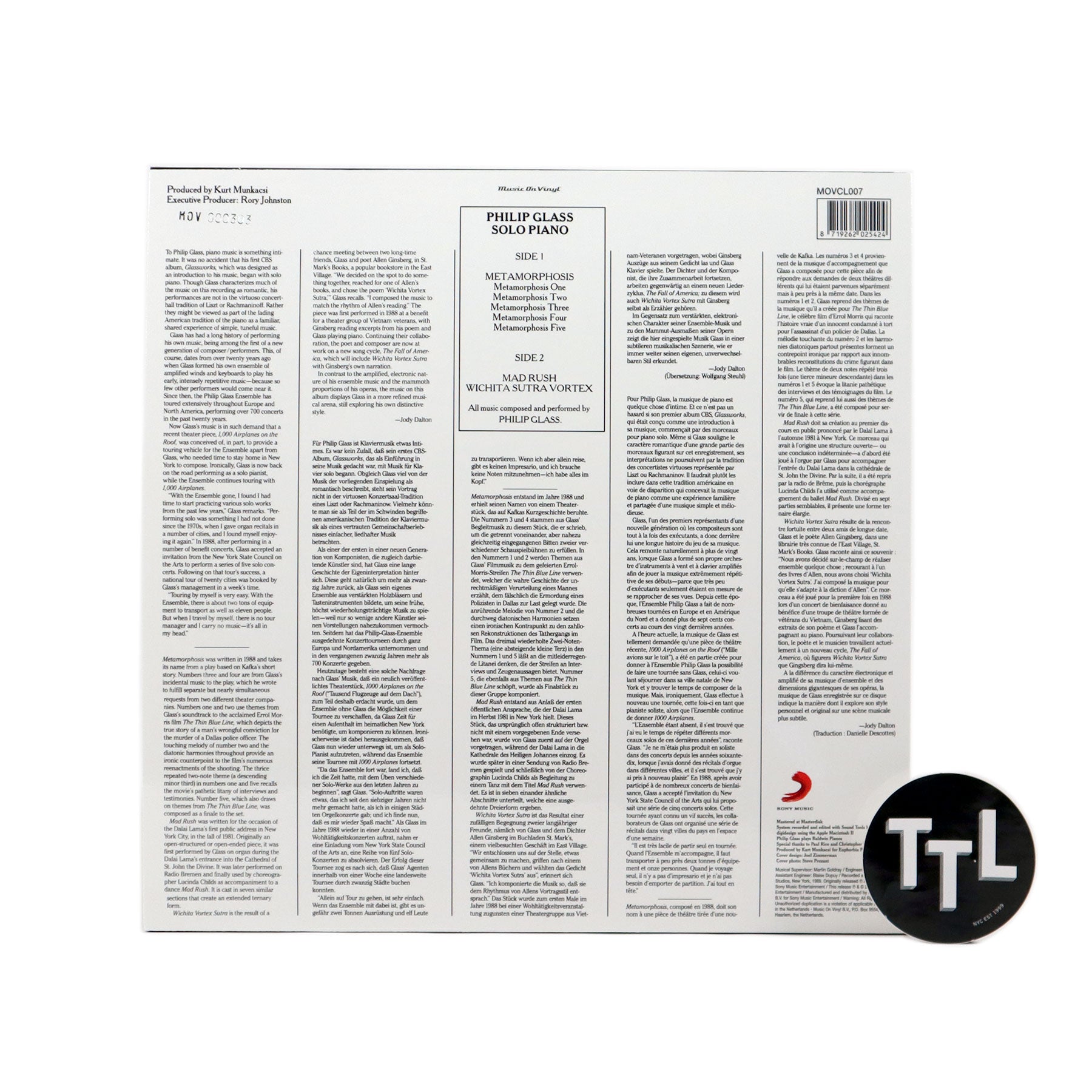 Philip Glass: Solo Piano (Music On Vinyl 180g, Colored Vinyl) Vinyl LP ...