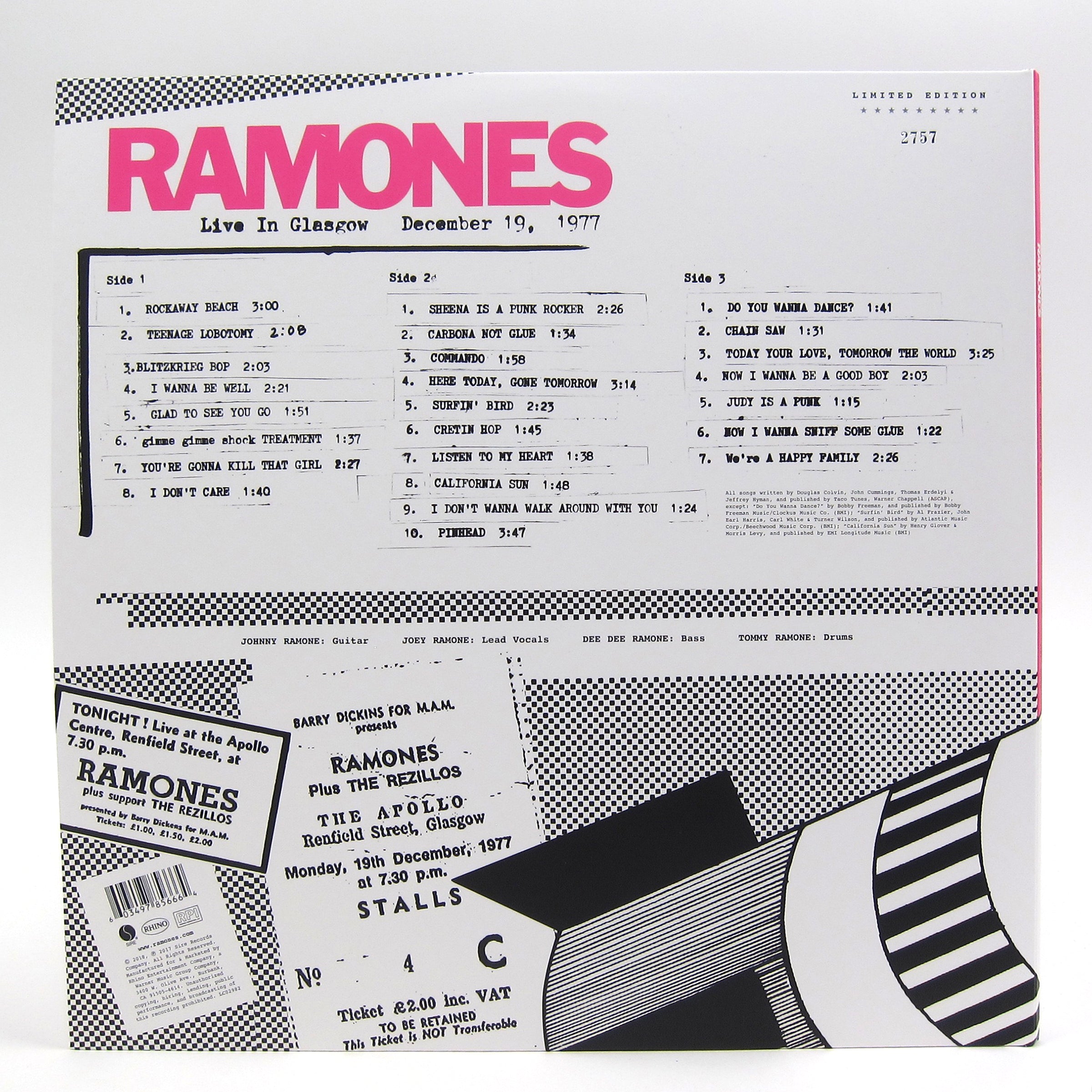 Ramones: Live In Glasgow December 19, 1977 (180g, Colored Vinyl) Vinyl ...